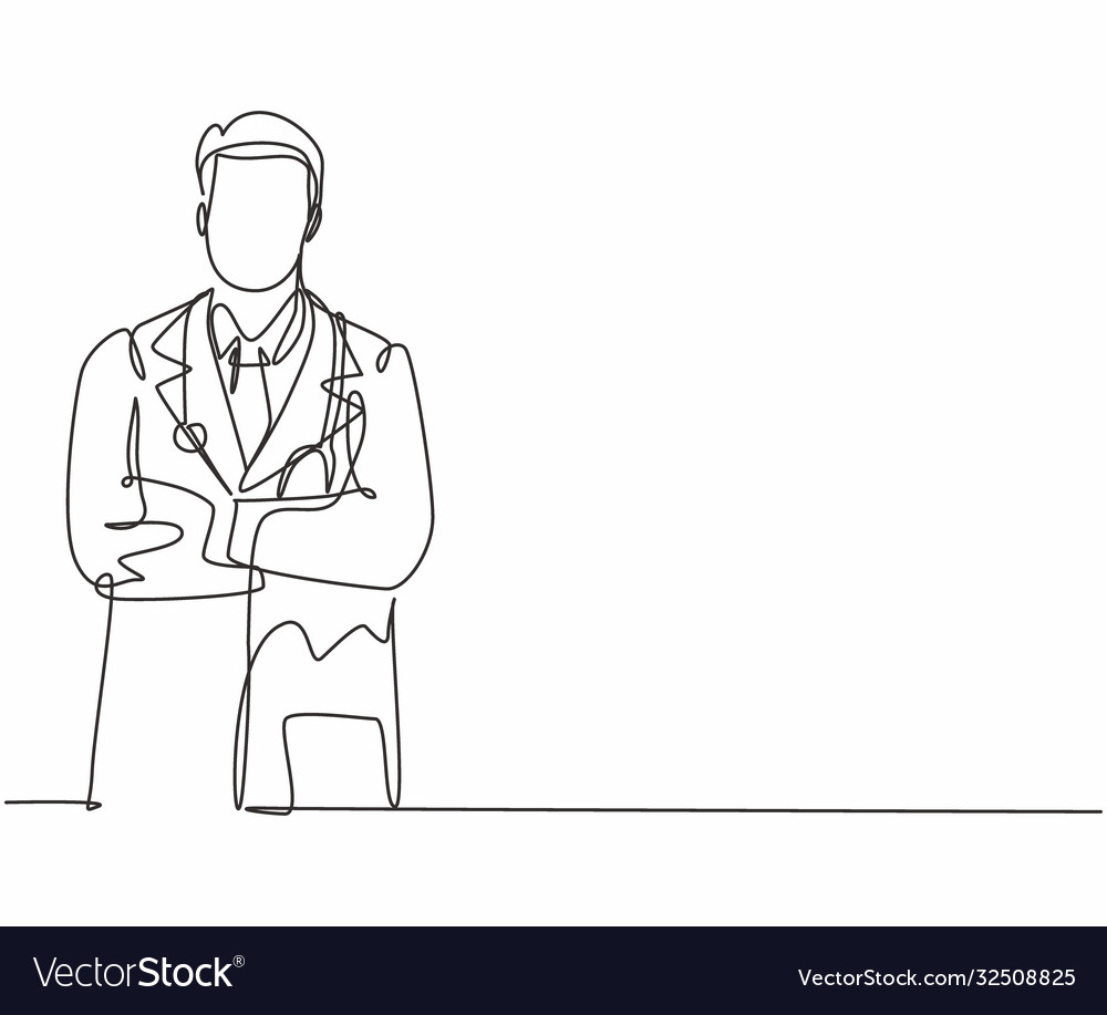 Single Continuous Line Drawing Young Happy Vector Image