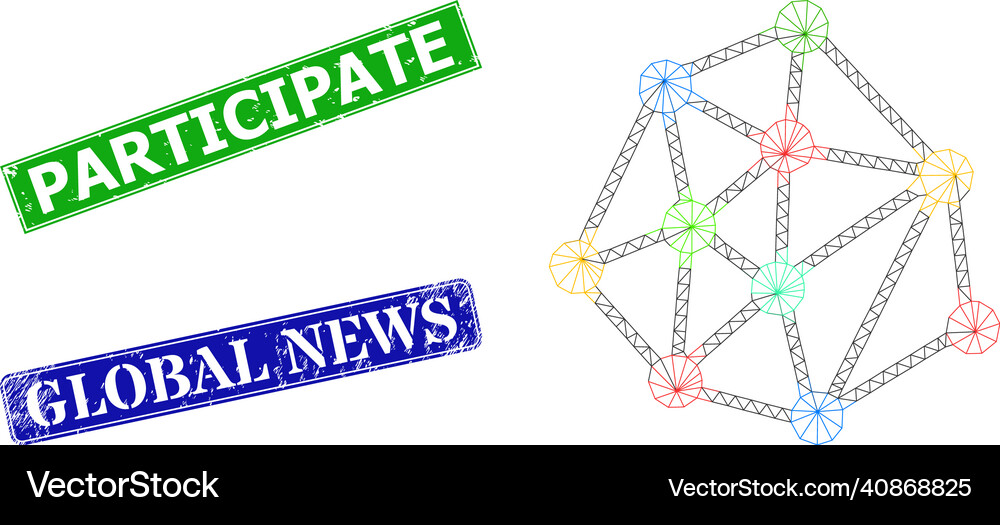 Textured participate badges and polygonal mesh Vector Image