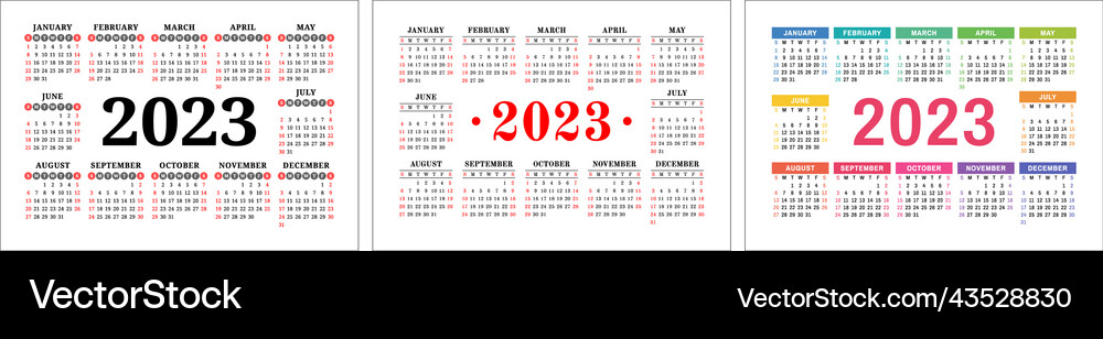 Calendar 2023 year set landscape design Royalty Free Vector