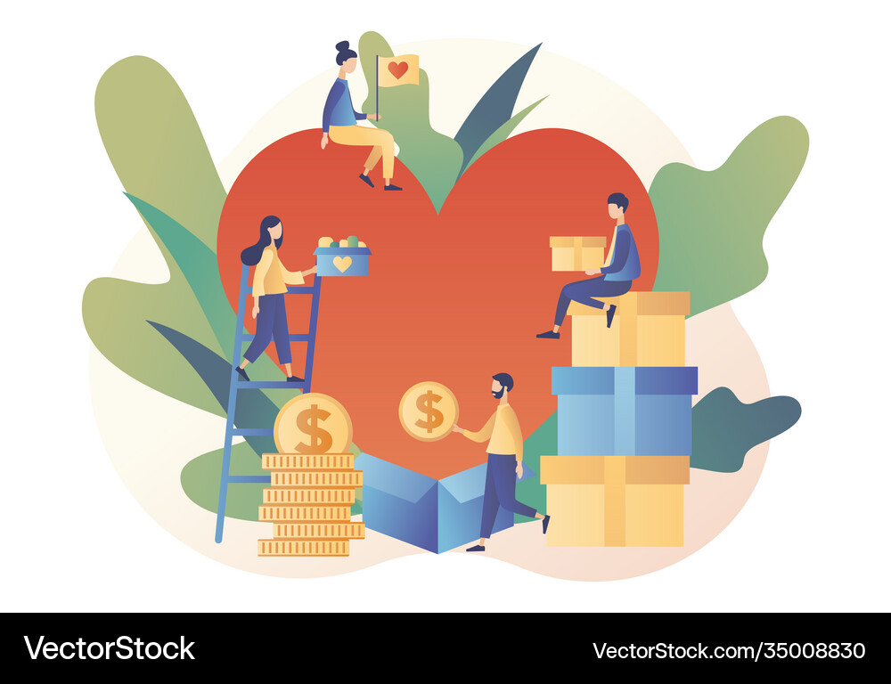 Donation and volunteers work concept tiny people Vector Image