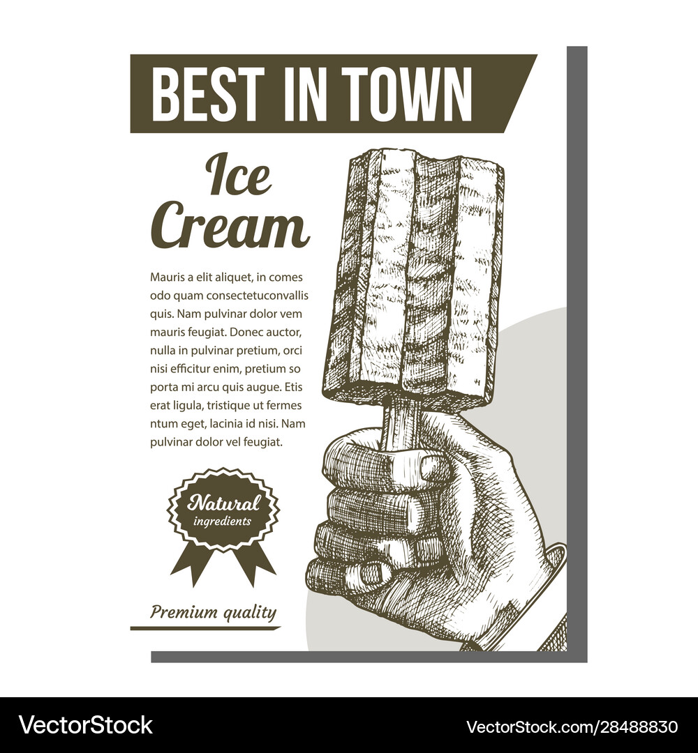 Hand holding ice cream on stick poster Royalty Free Vector