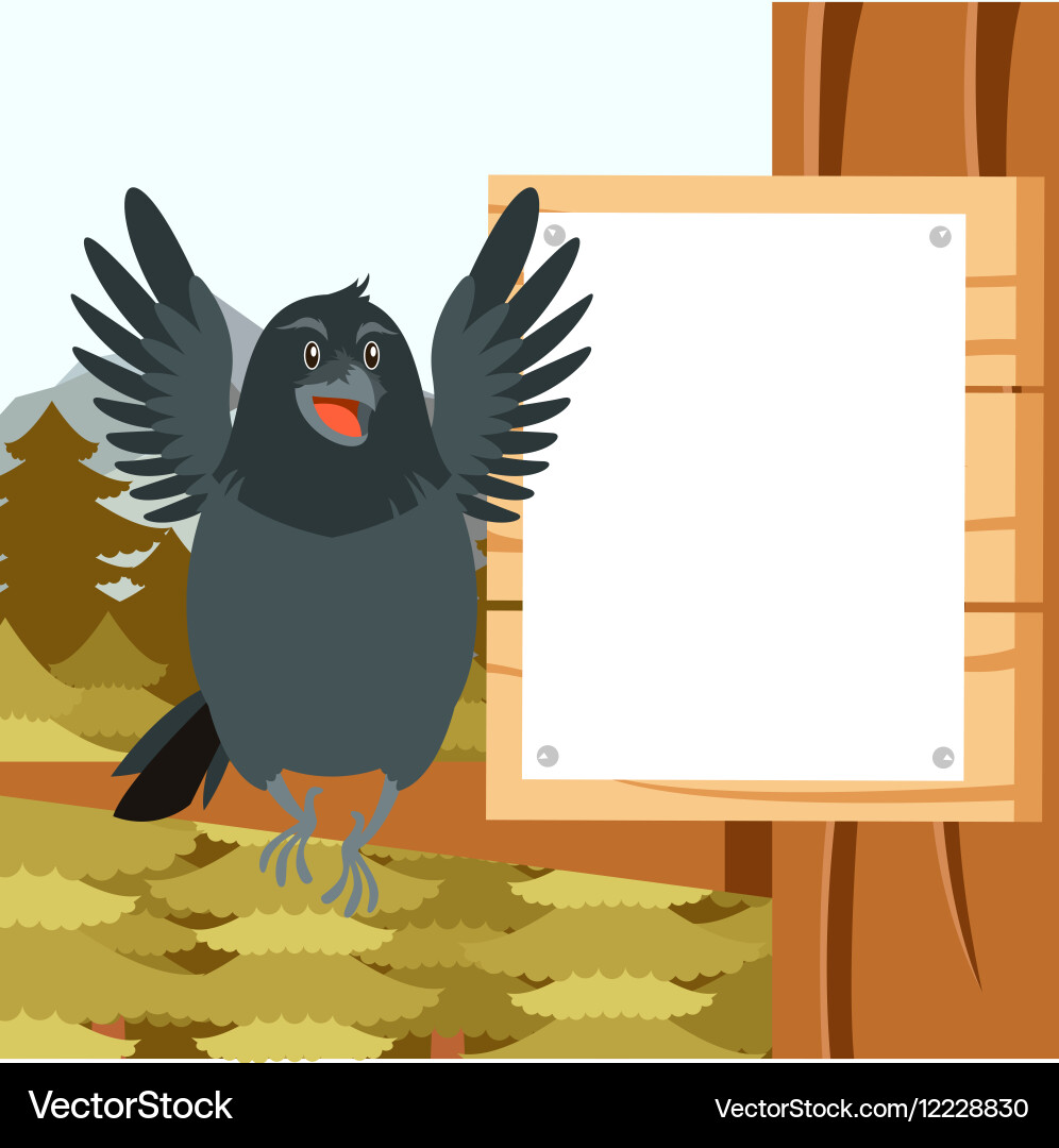 Happy raven on the tree winter flat background Vector Image