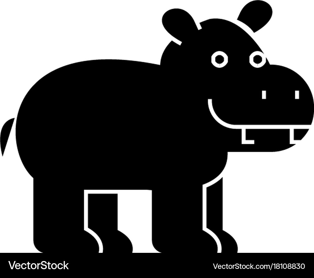Hippo cute icon black sign Royalty Free Vector Image
