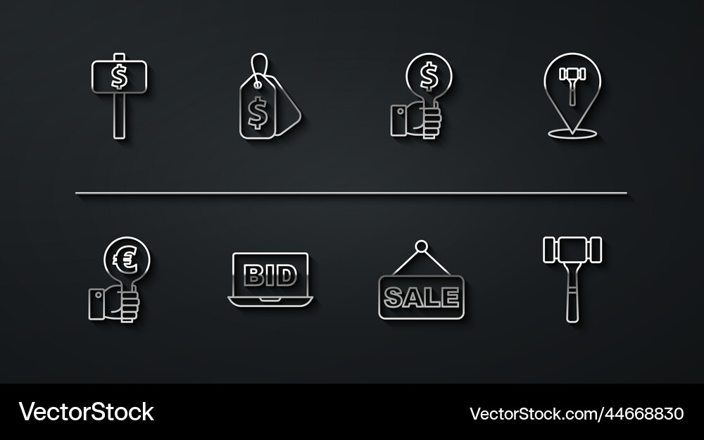 Set line hand holding auction paddle auction Vector Image