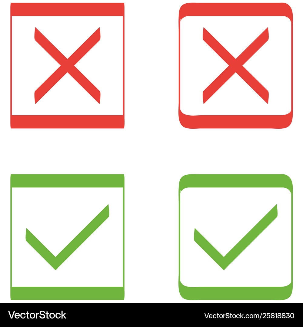Set modern check mark icons in red green Vector Image