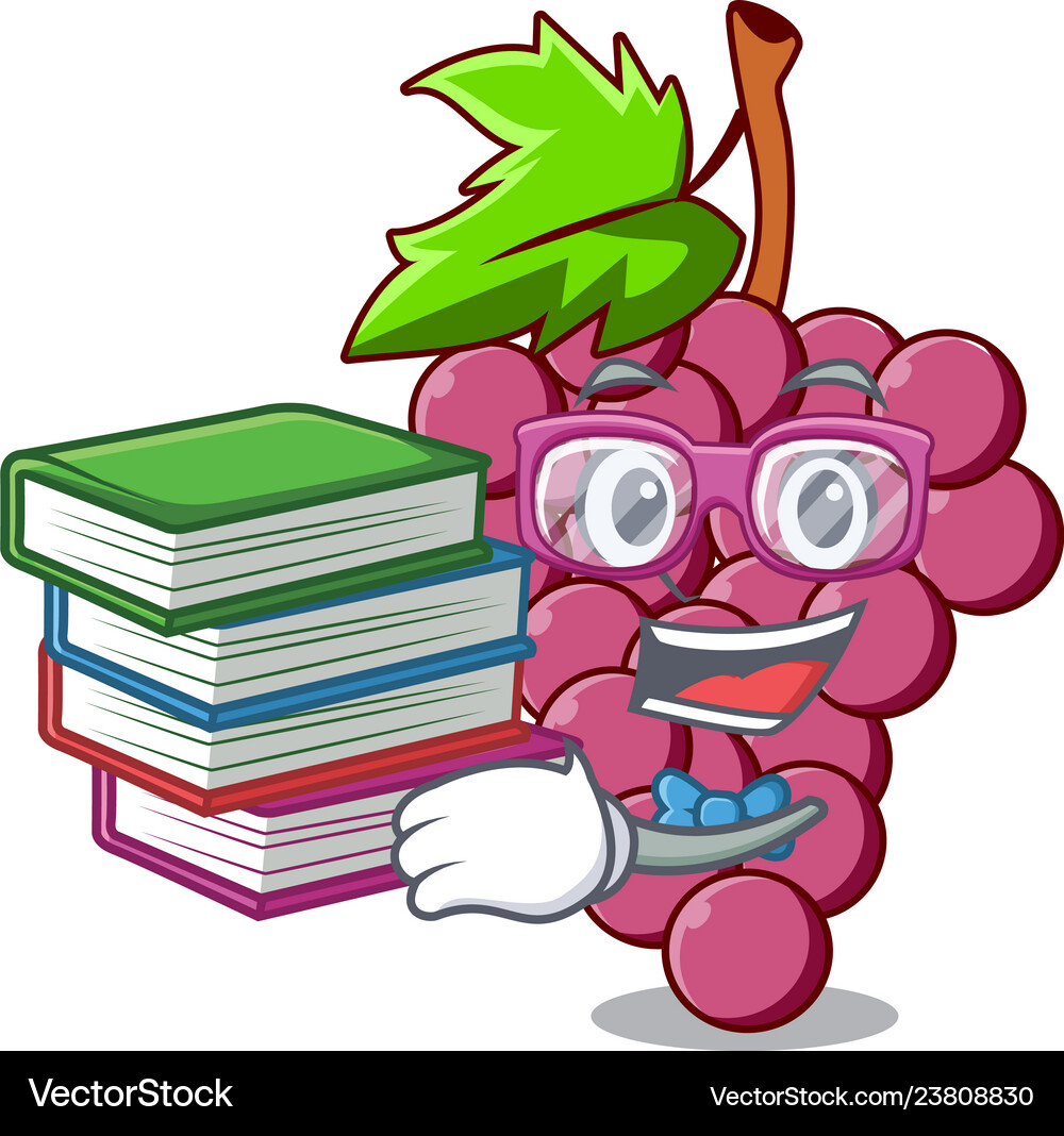 Student with book red grapes fruit in cartoon Vector Image