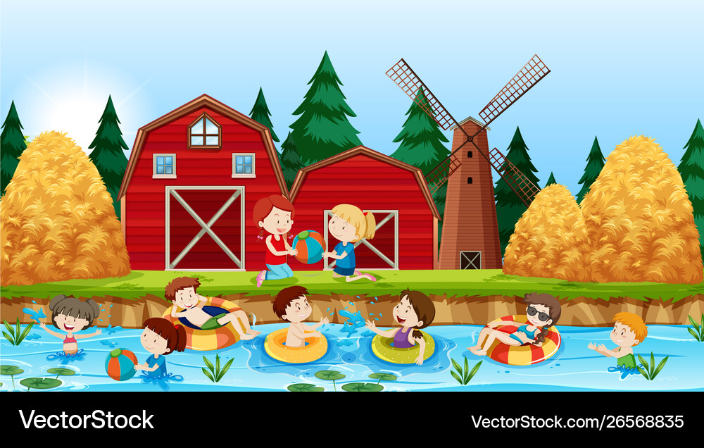 Active kids playing in outdoor scene Royalty Free Vector