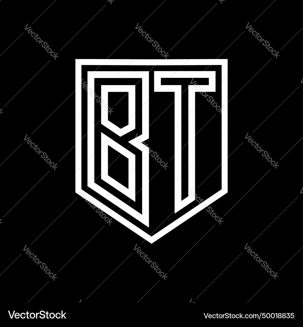Bt letter logo monogram shield geometric line Vector Image