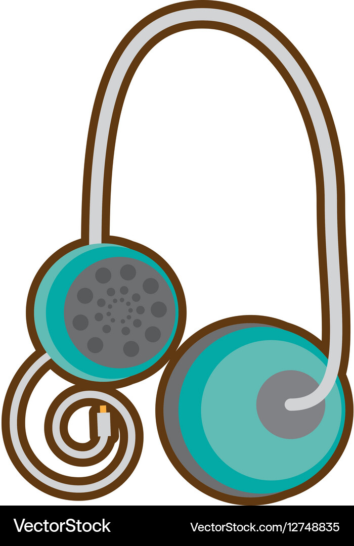 Cartoon earphones music note cable Royalty Free Vector Image