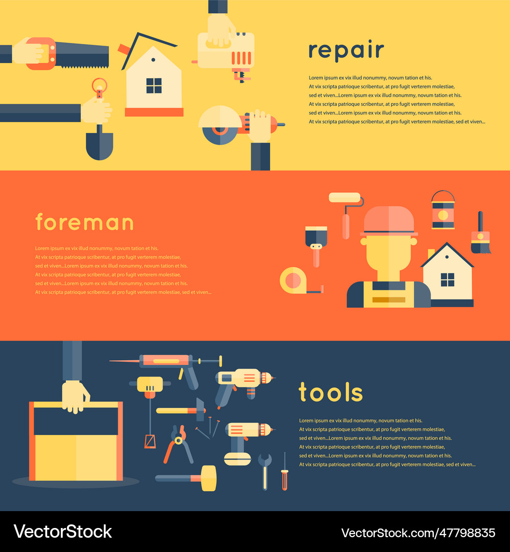 Home repair tools banners repair tools Royalty Free Vector