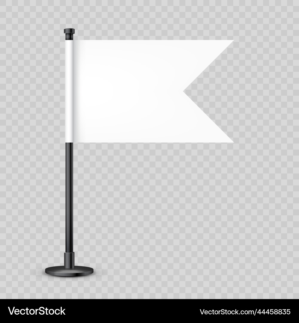 Realistic table flag on a steel pole blank white Vector Image