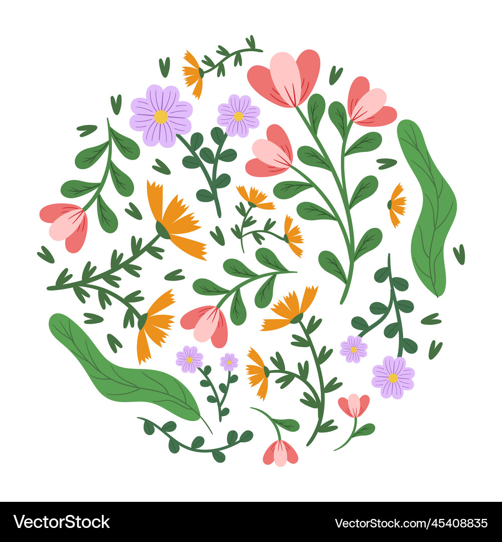 Round shape filled with flowers leaves Royalty Free Vector