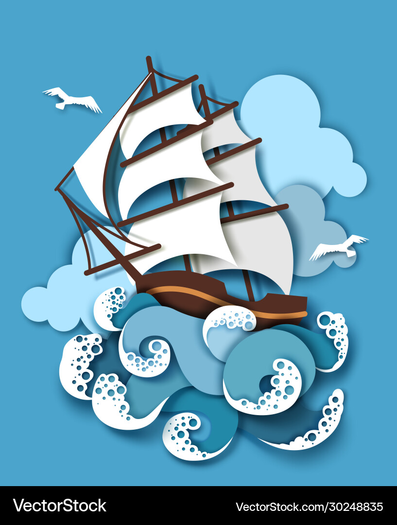 Sailboat and raging sea Royalty Free Vector Image