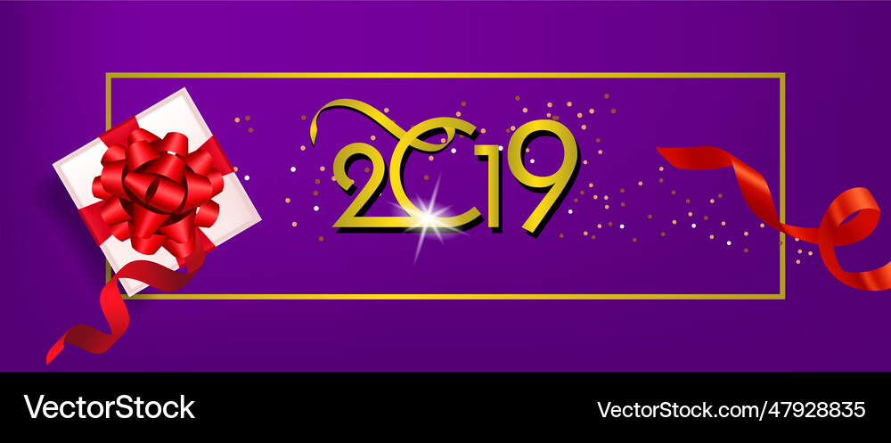 Twenty nineteen banner design confetti gift box Vector Image