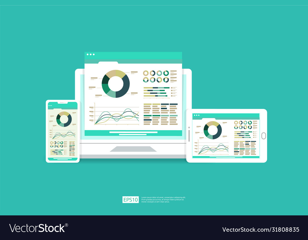 Web statistics analytic charts on laptop device Vector Image Web statistics analytic charts on laptop device Vector Image