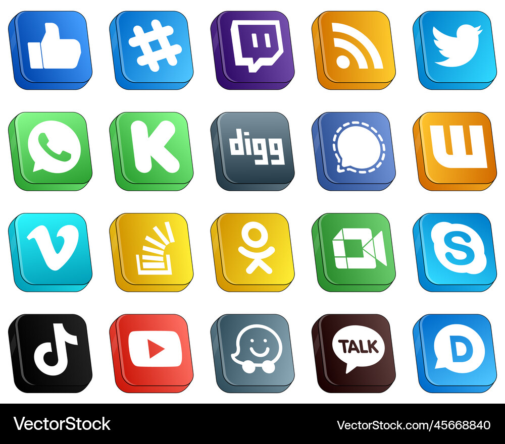 20 high resolution isometric 3d social media Vector Image