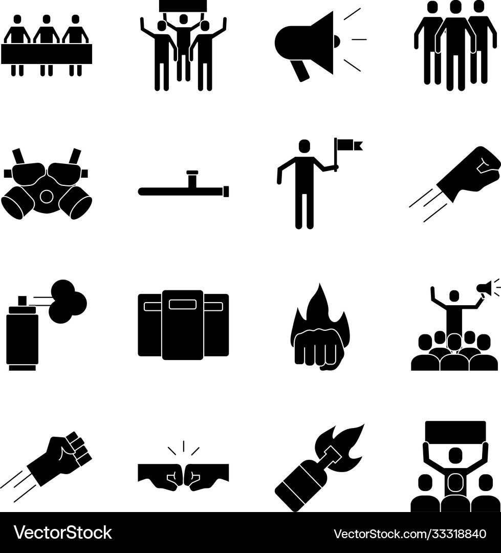Bundle sixteen protest set icons Royalty Free Vector Image