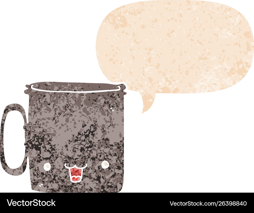 Cartoon cup and speech bubble in retro textured Vector Image