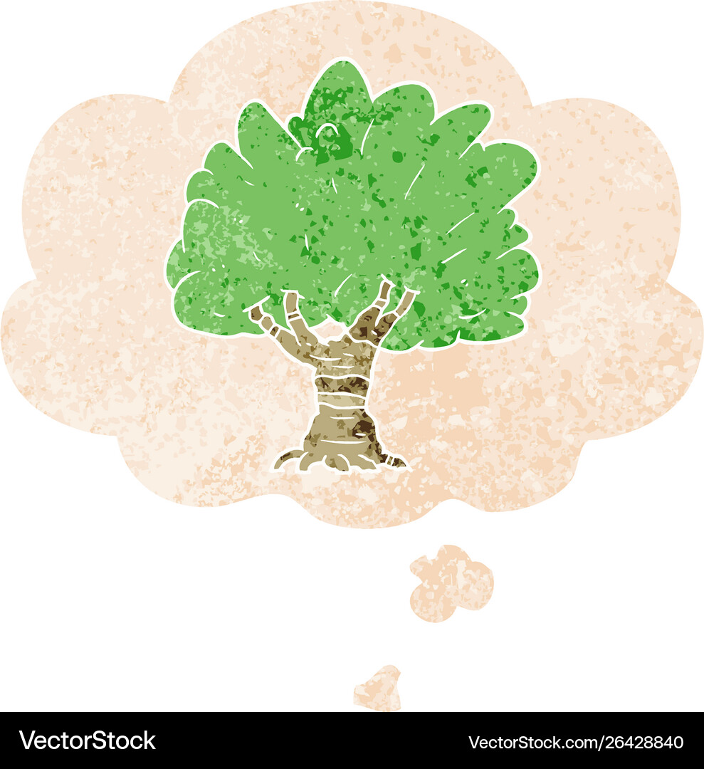 Cartoon tree and thought bubble in retro textured Vector Image