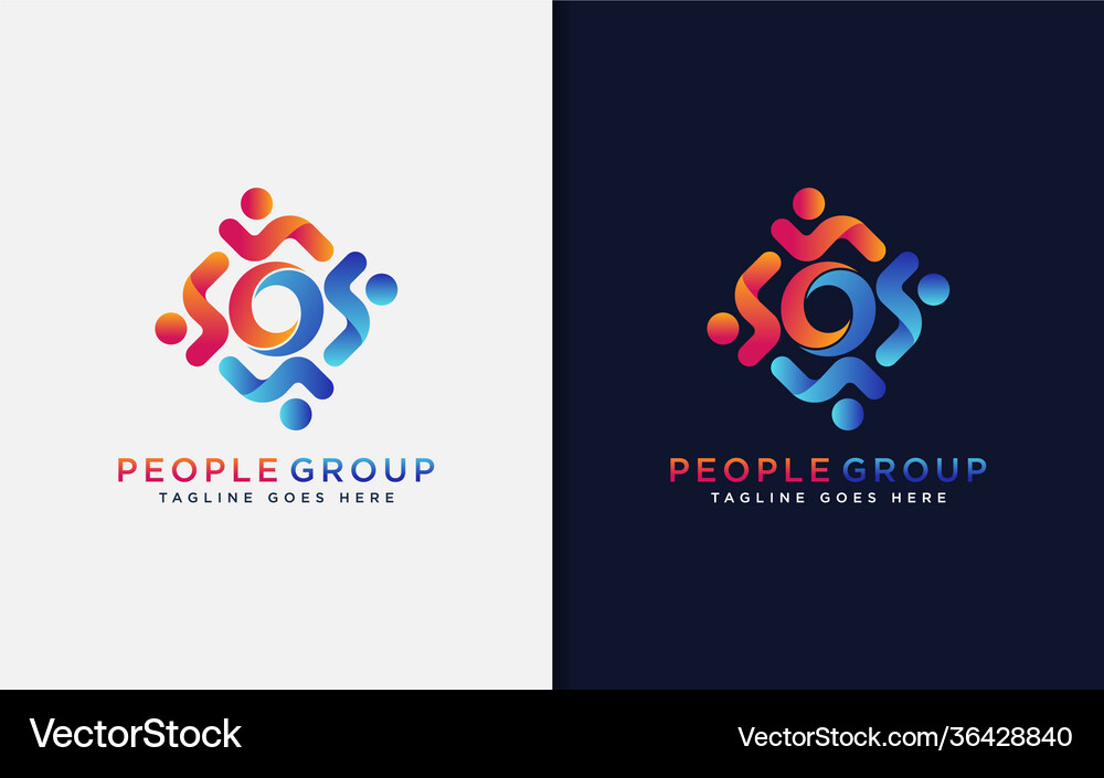 Creative people group logo design colorful orange Vector Image