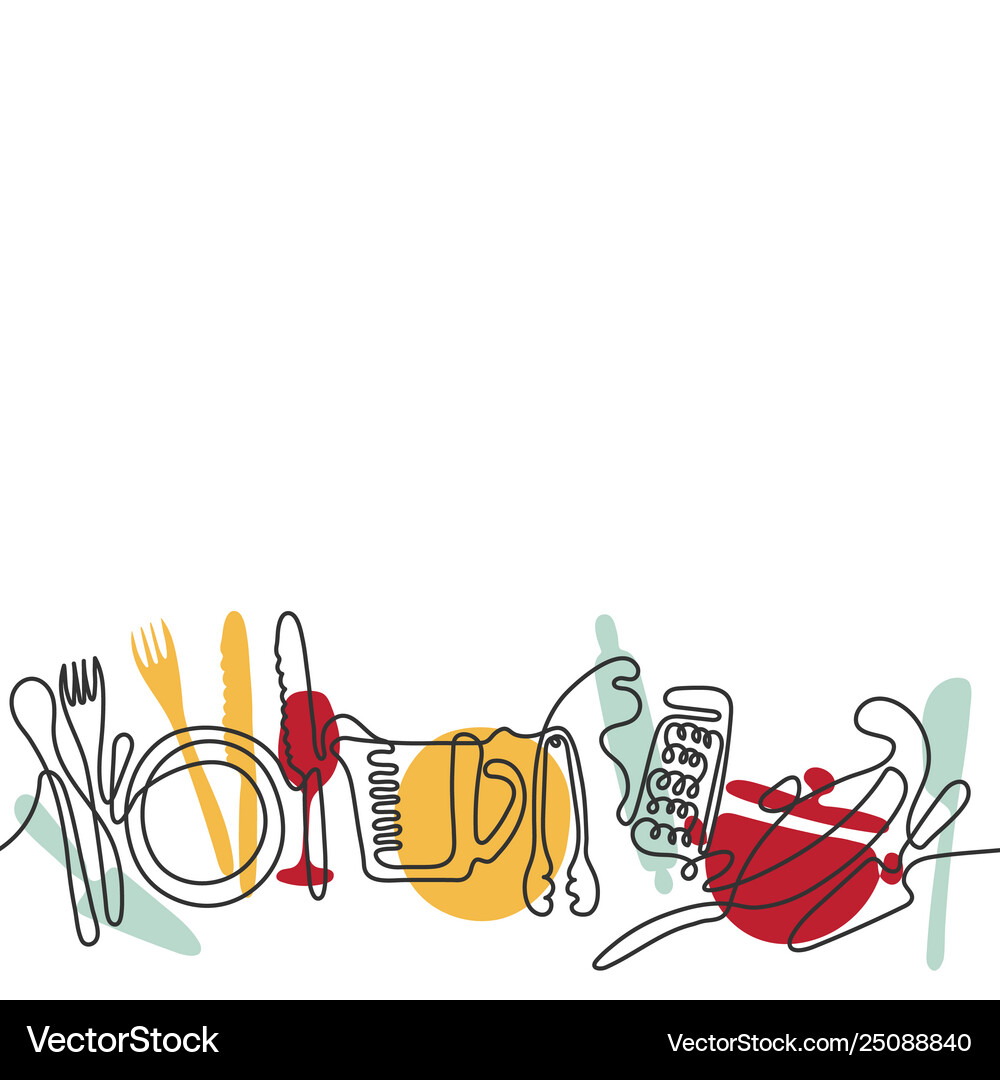 Cutlery line art background one drawing Royalty Free Vector