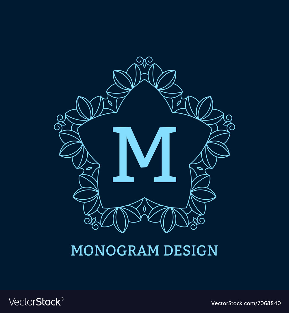 Linear blue monogram Royalty Free Vector Image
