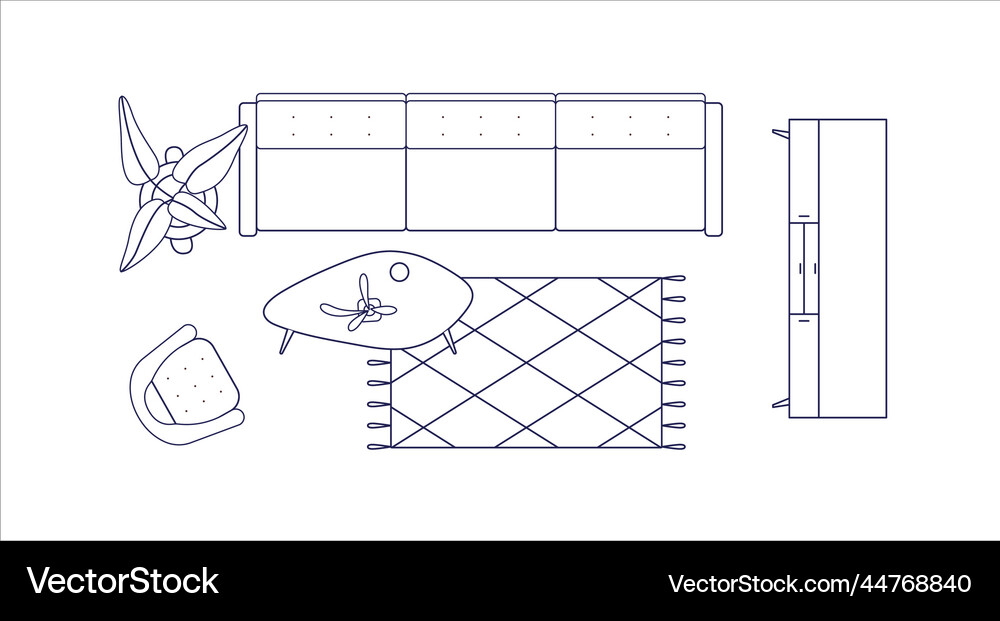 Living room outlined interior design top view Vector Image