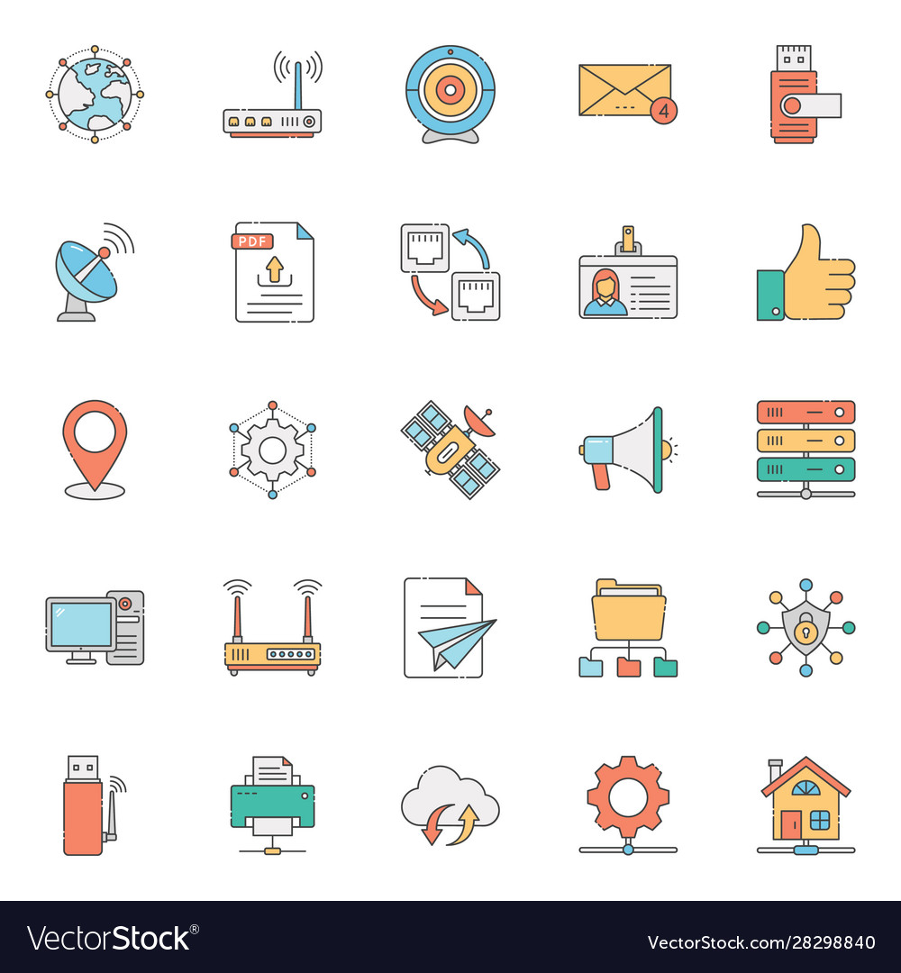 Network devices flat icons pack Royalty Free Vector Image