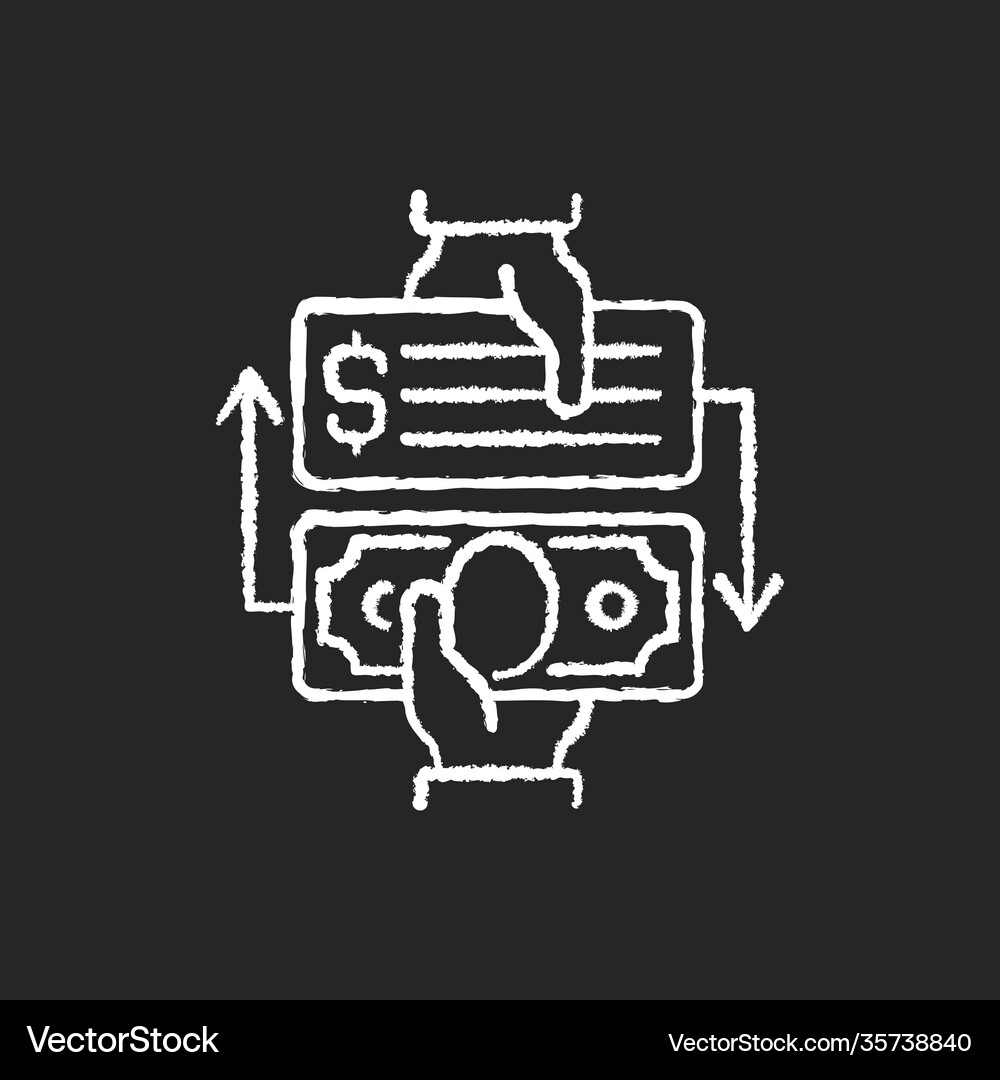 Paid check cashing chalk white icon on black Vector Image