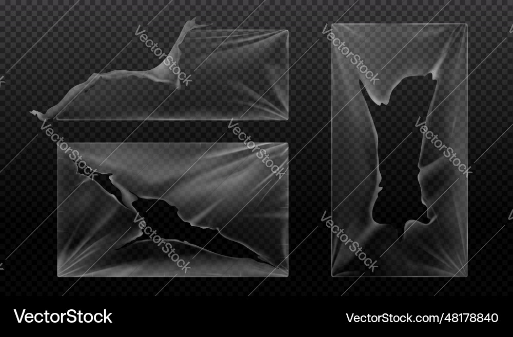 Realistic set of ripped plastic wraps Royalty Free Vector