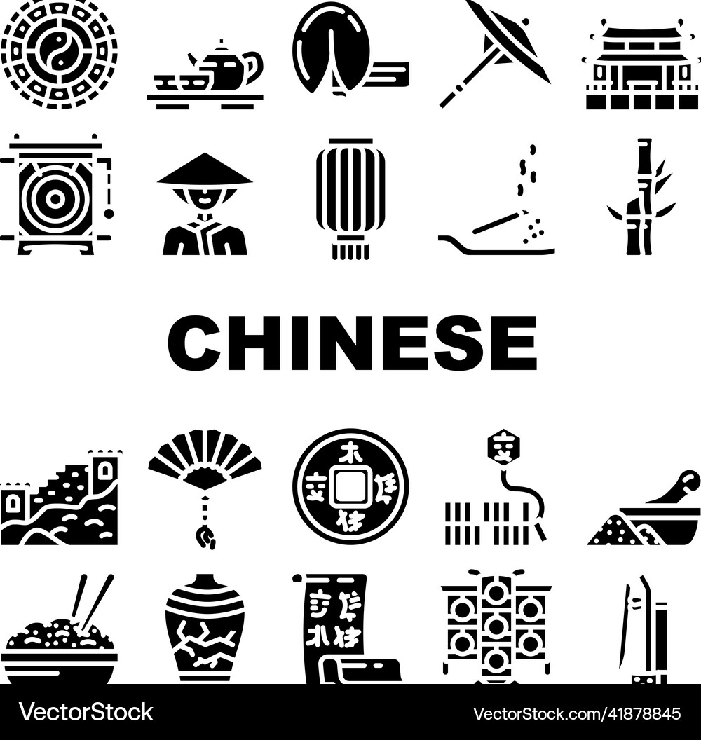 Chinese accessory and tradition icons set Vector Image