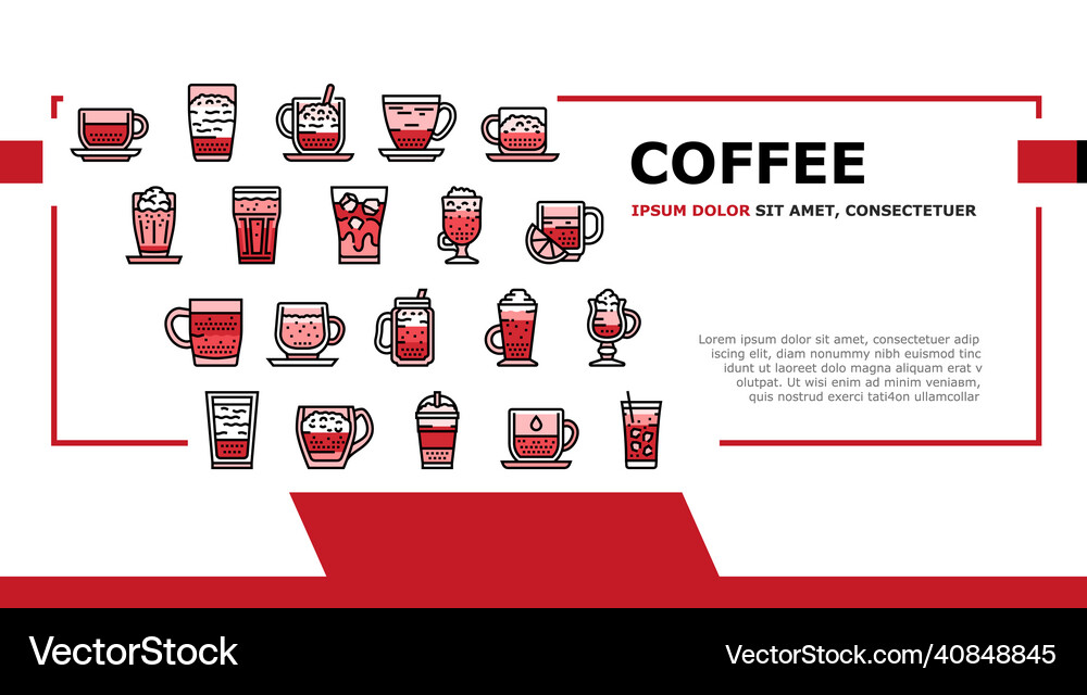 Coffee types energy morning drink landing header Vector Image
