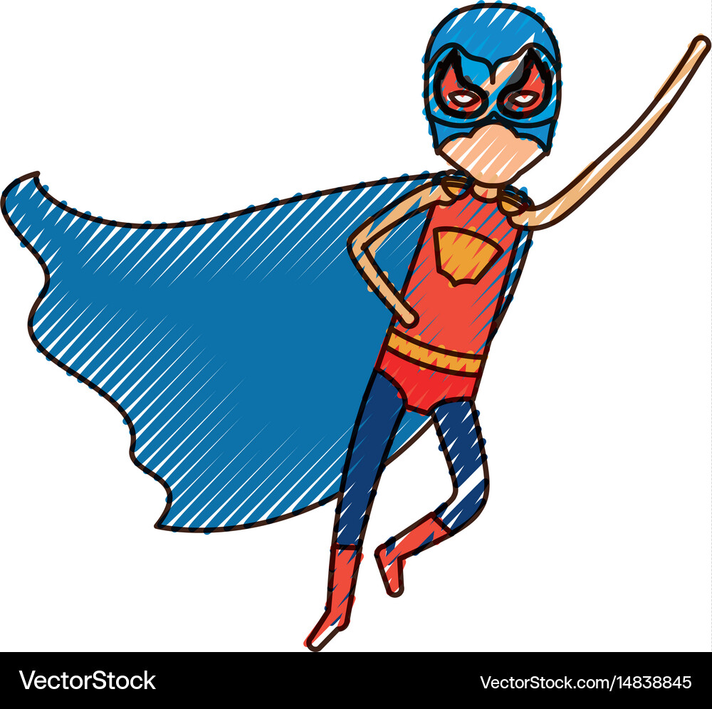 Colored pencil silhouette with faceless superhero Vector Image