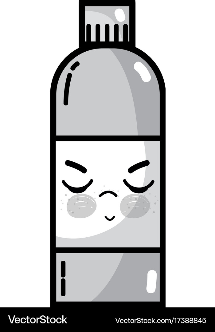 Grayscale kawaii cute angry beverage bottle Vector Image