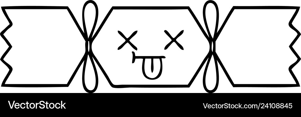 Line drawing cartoon christmas cracker Royalty Free Vector