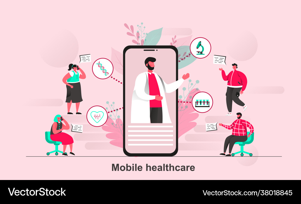 Mobile healthcare web design in flat style Vector Image