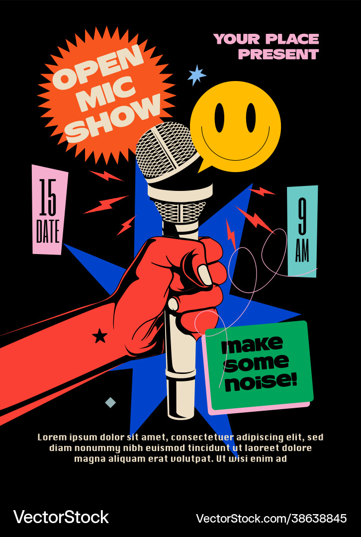Open mic night comedy stand up show poster Vector Image