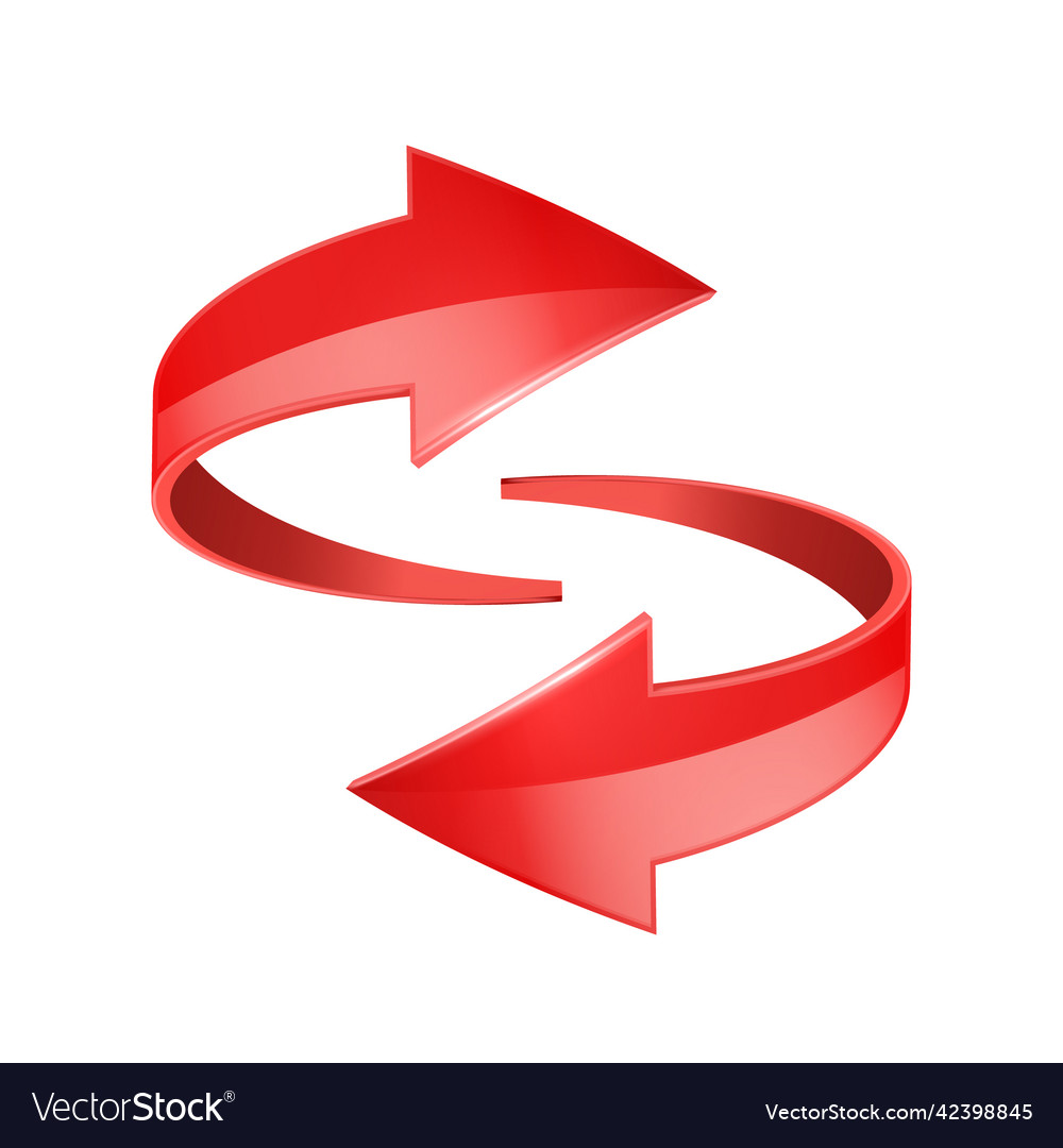 Red realistic 3d glossy arrows are moving towards Vector Image
