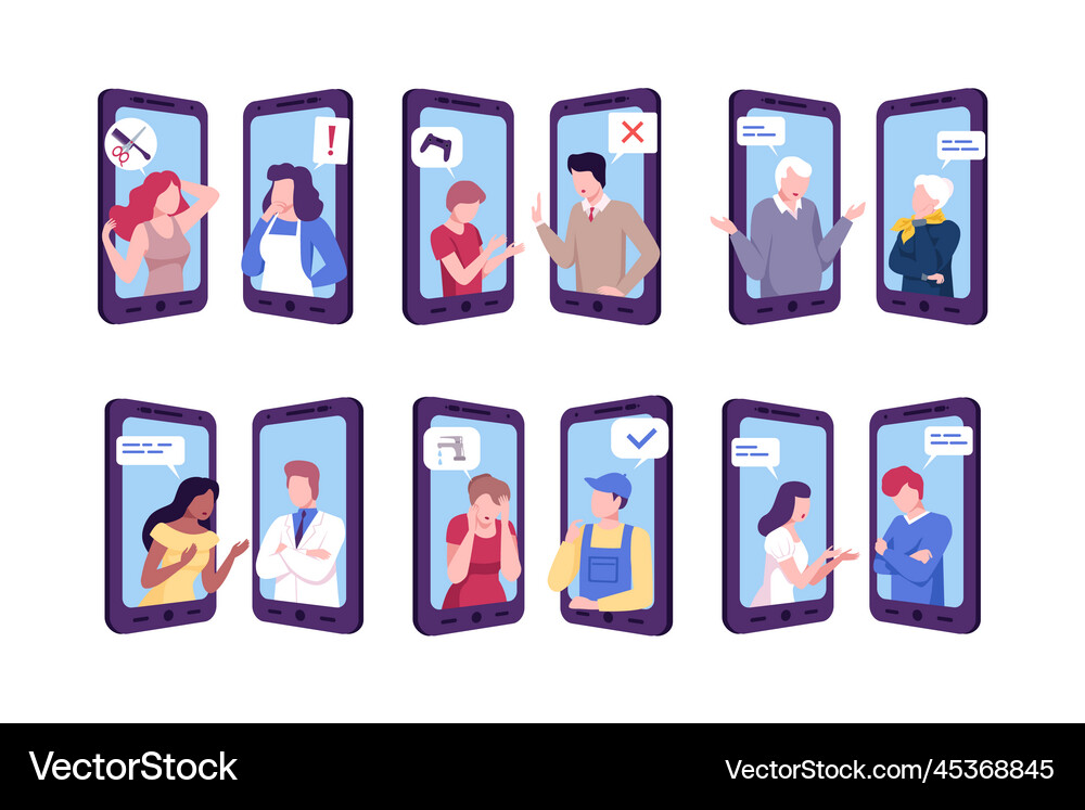 Specialists consulting people online set clients Vector Image