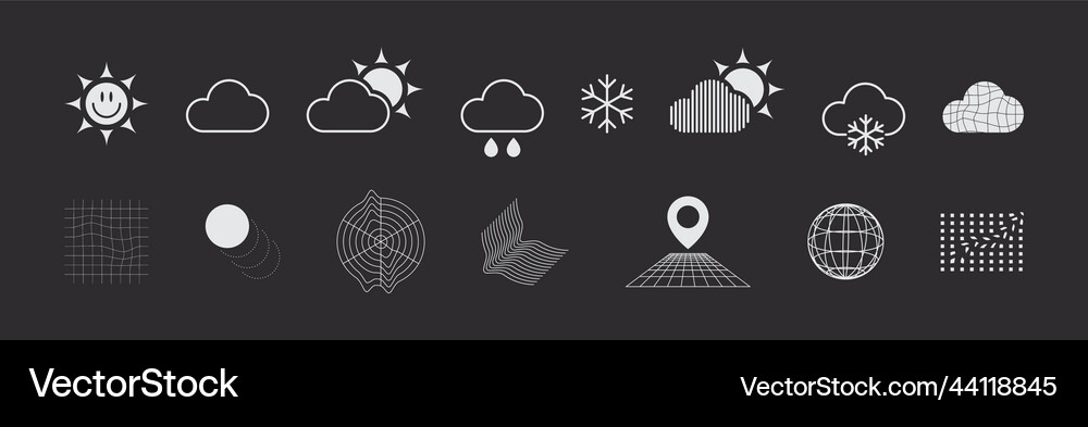 Weather icons retro futuristic elements Royalty Free Vector