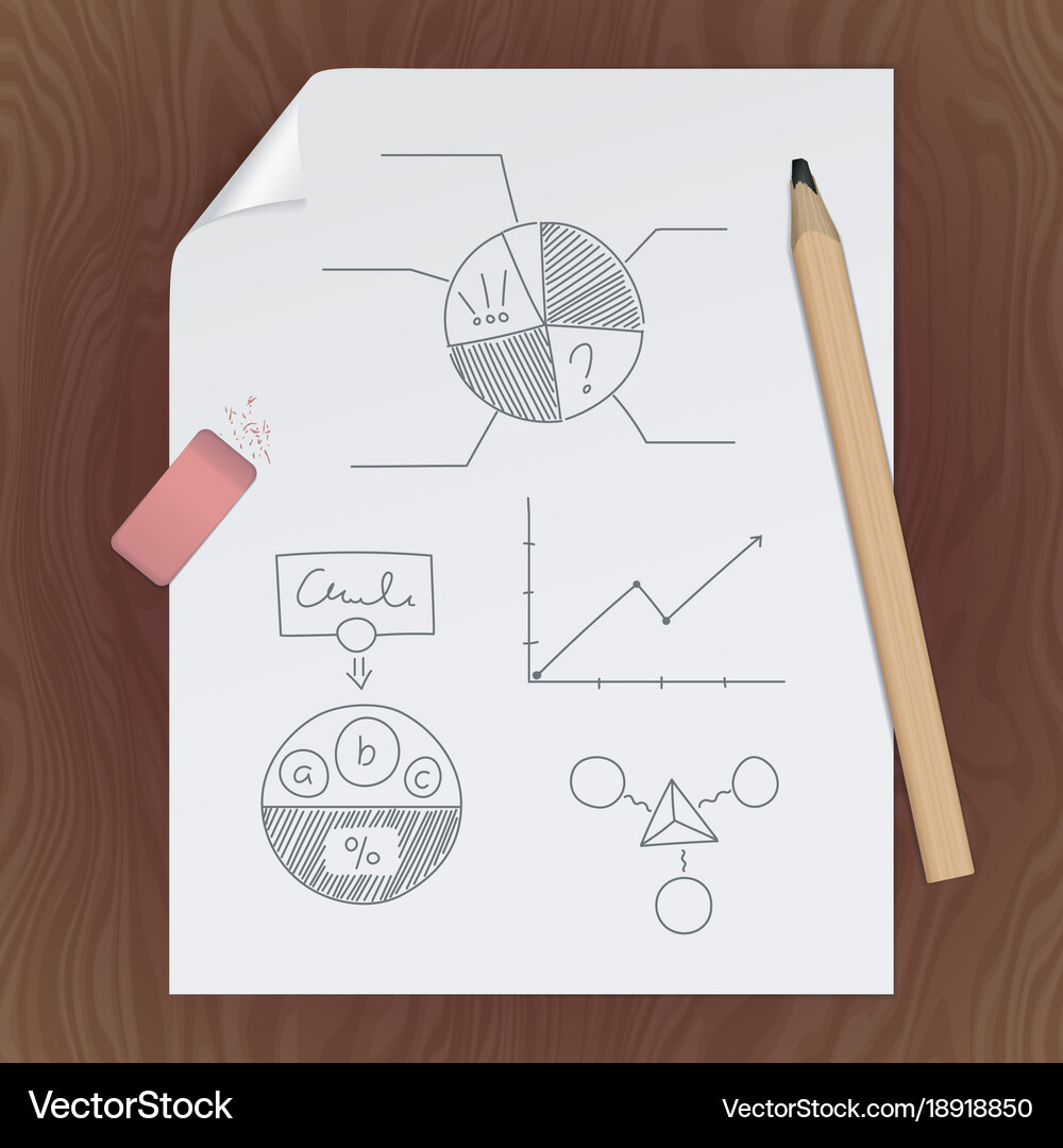 Blank paper page pencil eraser chart template Vector Image
