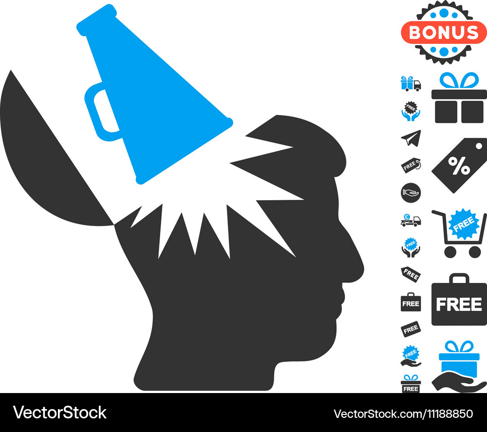 Open brain megaphone icon with free bonus Vector Image