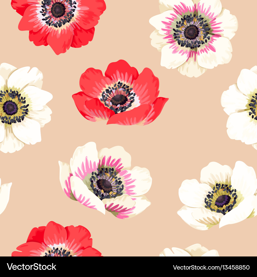Seamless colorful anemones Royalty Free Vector Image