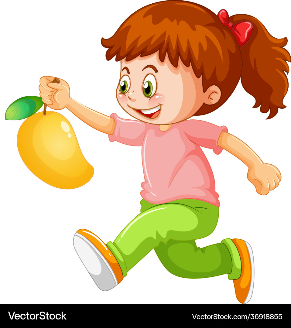 A boy holding mango fruit cartoon character Vector Image