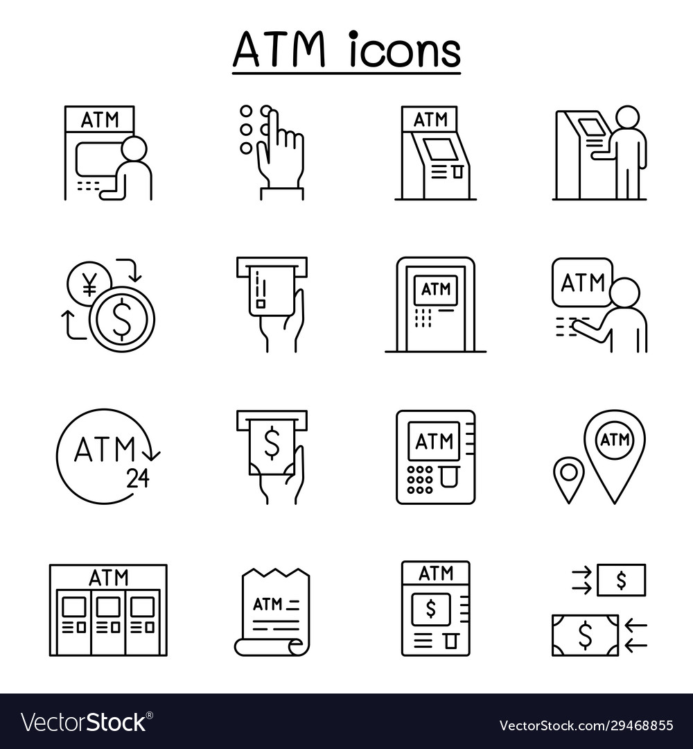 Atm icons set in thin line style Royalty Free Vector Image