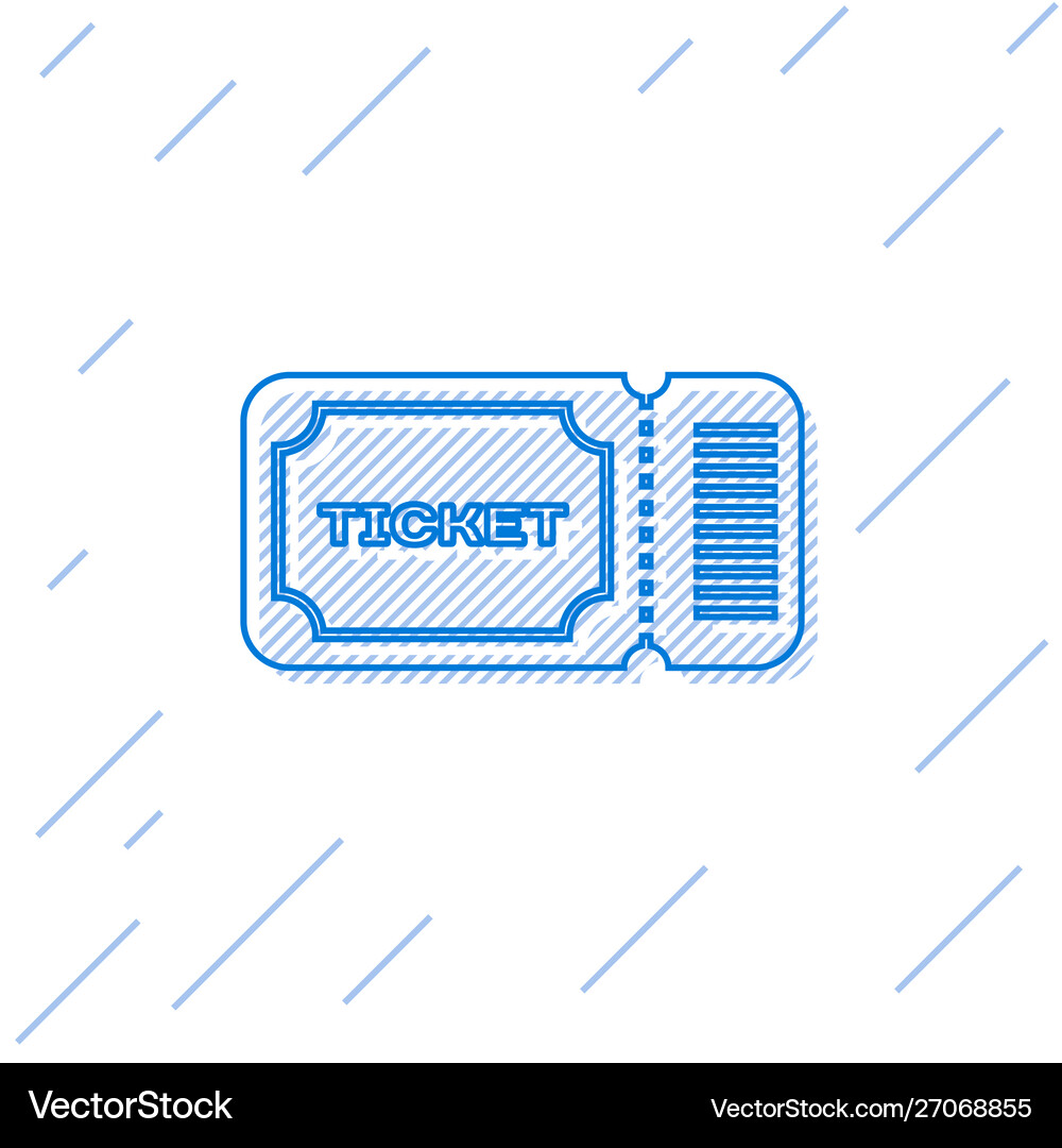 Blue line ticket icon isolated on white background