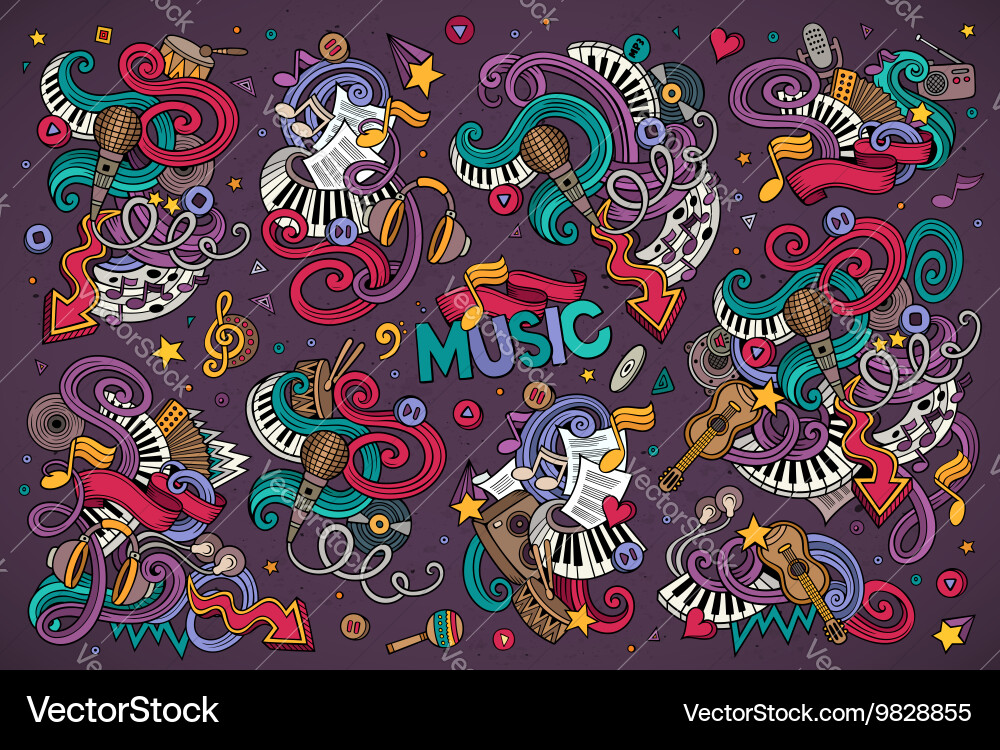 Colorful hand drawn doodle cartoon set Royalty Free Vector