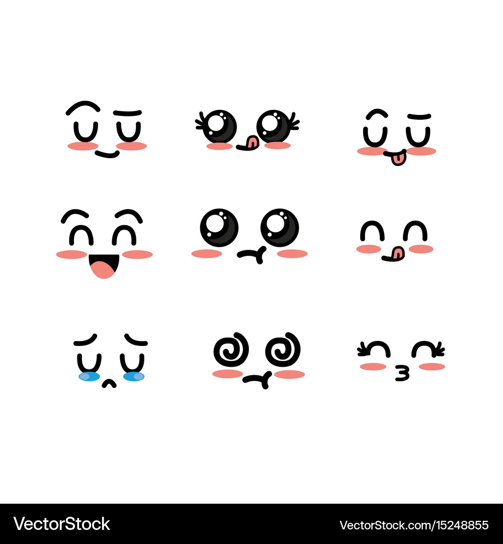 Kawaii Cute Faces Set Royalty Free Vector Image