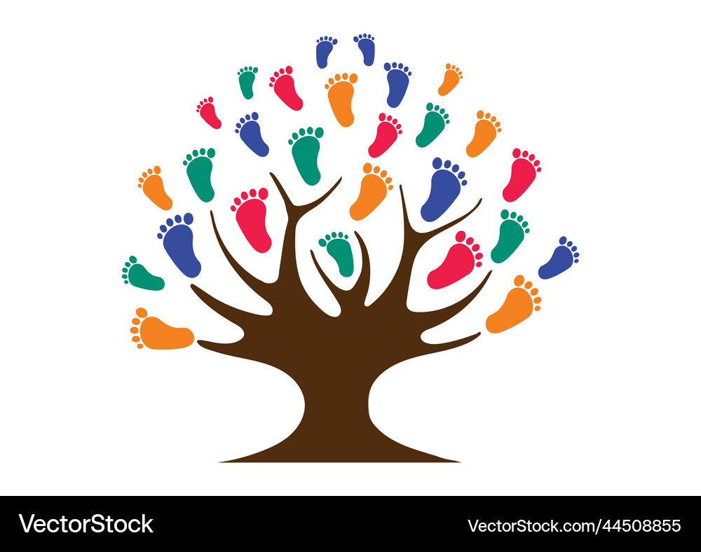 Tree with child footprints colorful kid footprints