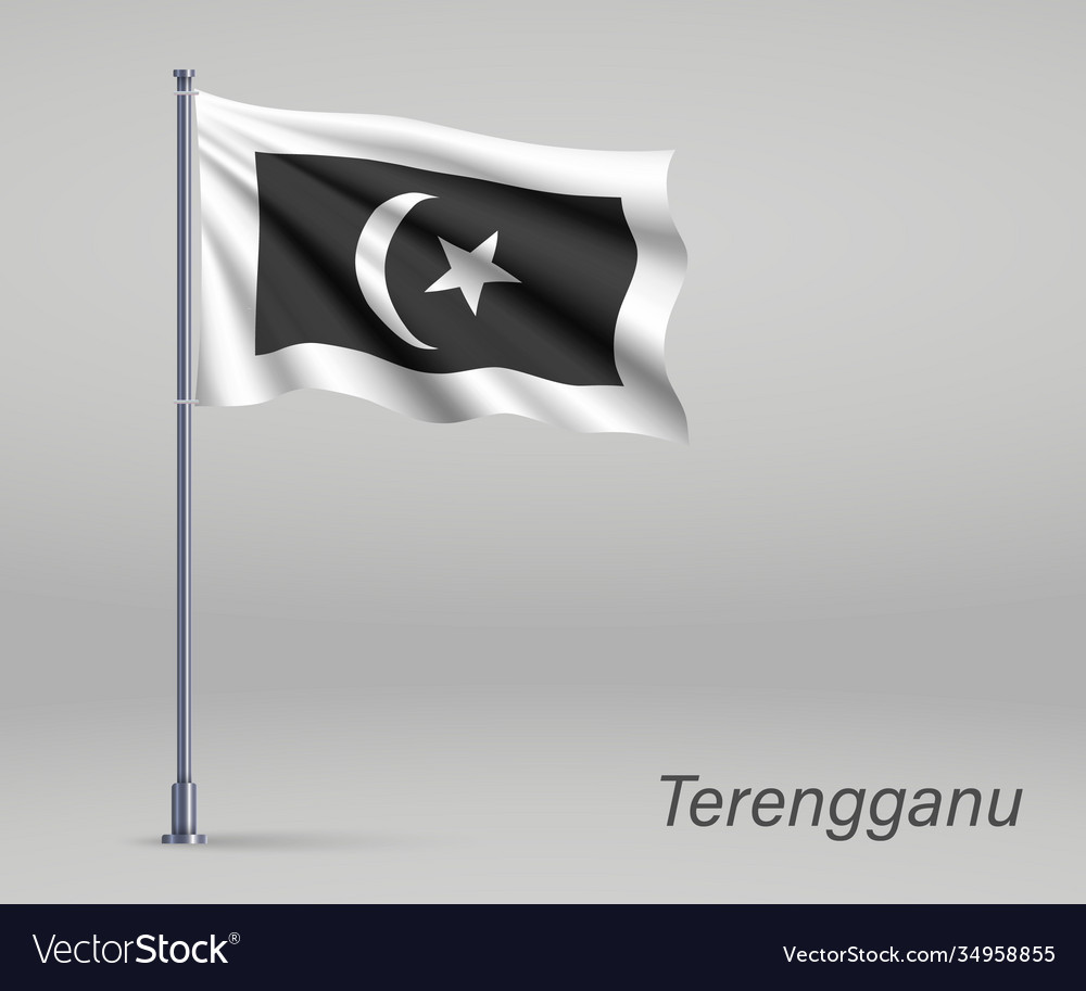 Waving Flag Terengganu State Malaysia Royalty Free Vector